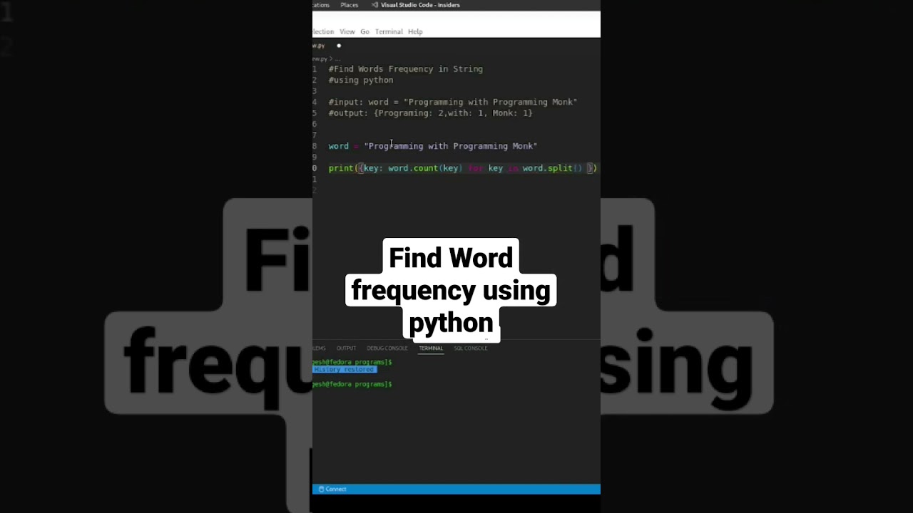 finding word frequency using python #pythonprogramming #pythontutorial #programs #programmingmonk