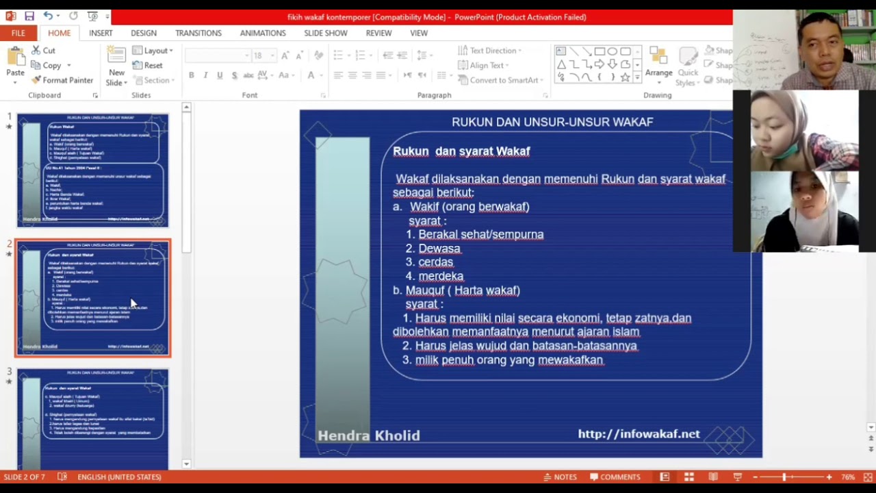 Perbedaan Rukun dan syarat wakaf/kuliah fikih wakaf kontomporer MZW FSEI IIQ Jkt/Dr.Hendra kholid,MA