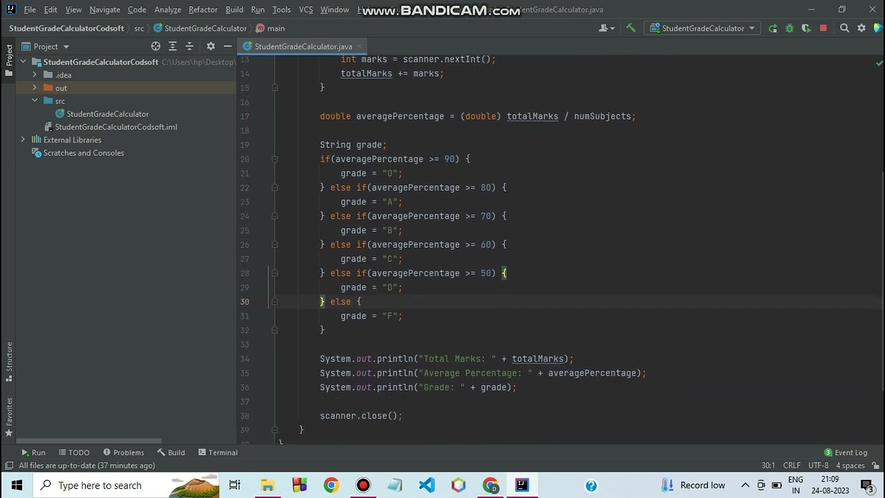 Student Grade Calculator using Java - 2 | With Source Code | Average Percentage | Grade Calculation