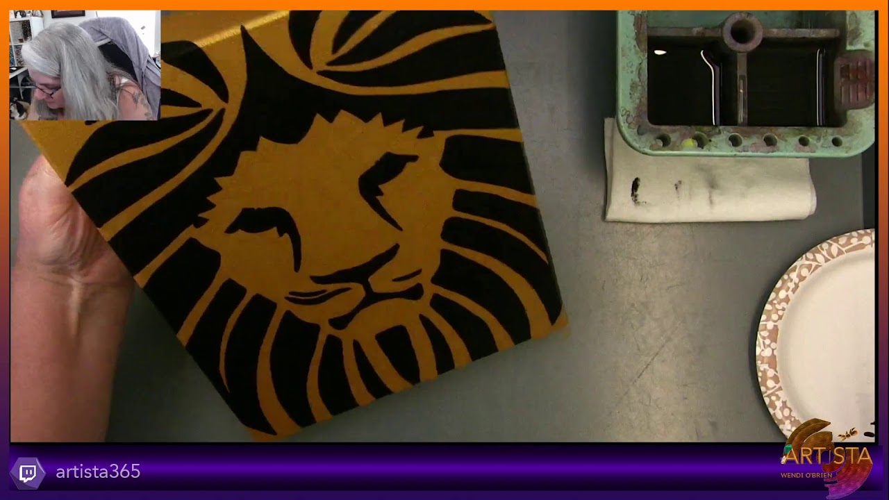 Acrylic Vector Lion Head on Gold Canvas