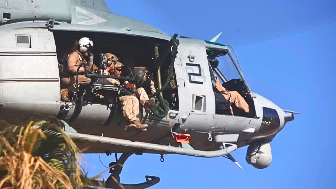 US. Marines Deployed in Training in AH-1Z Viper and UH-1Y Arrival and Maintenance Exercises