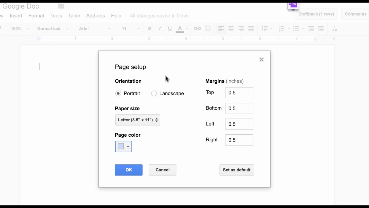 Google Docs Design Features: Page Setup