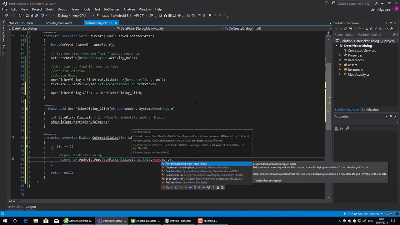 Xamarin Android DatePickerDialog