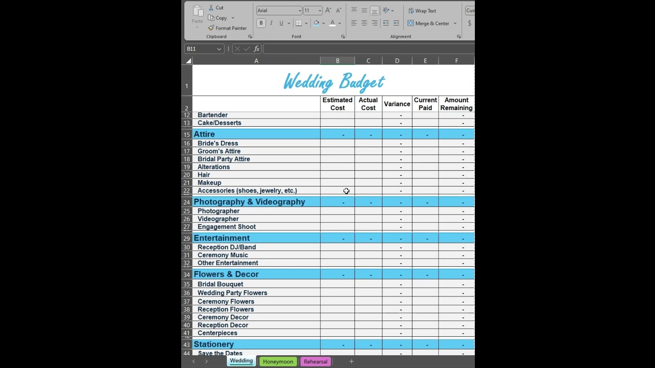 💍 Quick Wedding Budget Guide | 14-Second Excel Walkthrough | Template for Sale💒