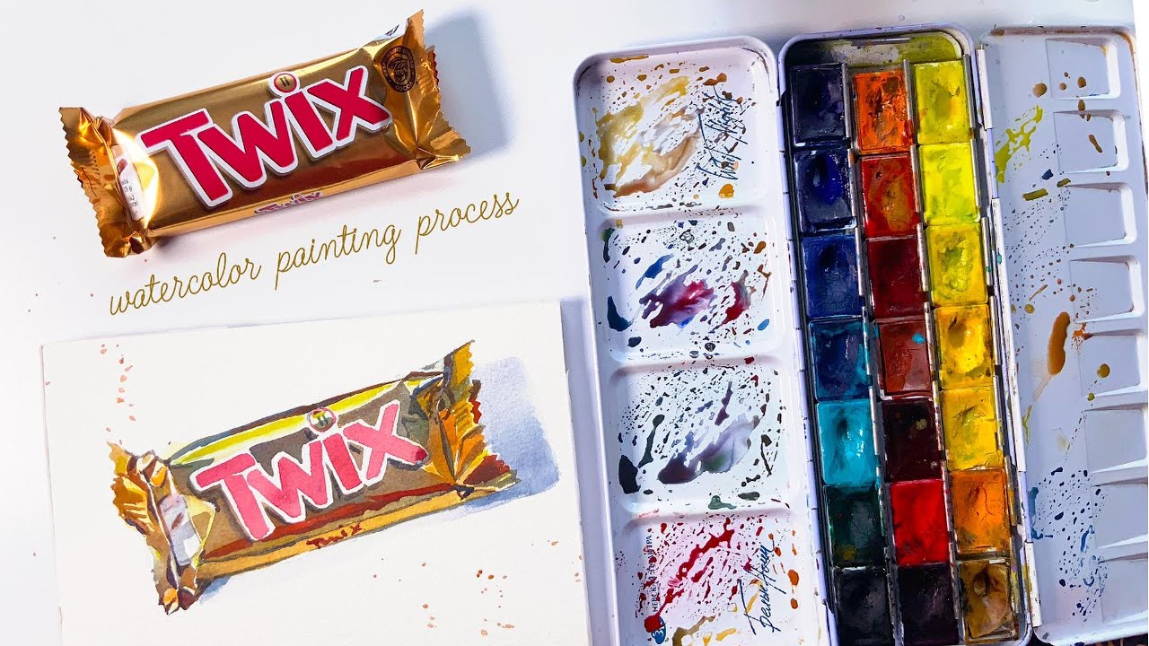 Painting a Twix bar with Watercolour