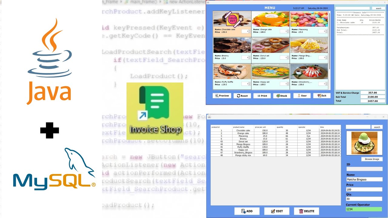 Cafe Management project | JAVA language | MySQL Database | Source code