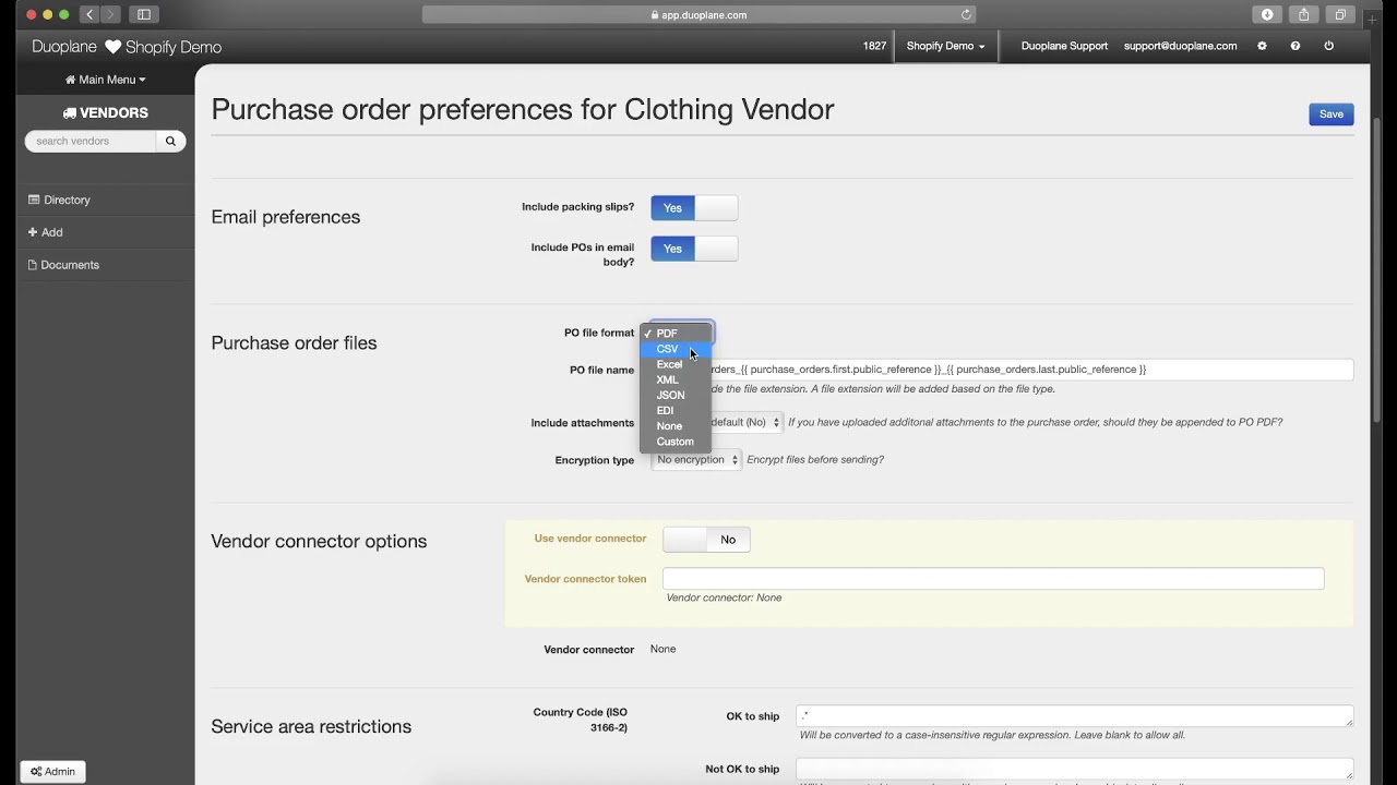 Configuring Vendor PO Settings in Duoplane