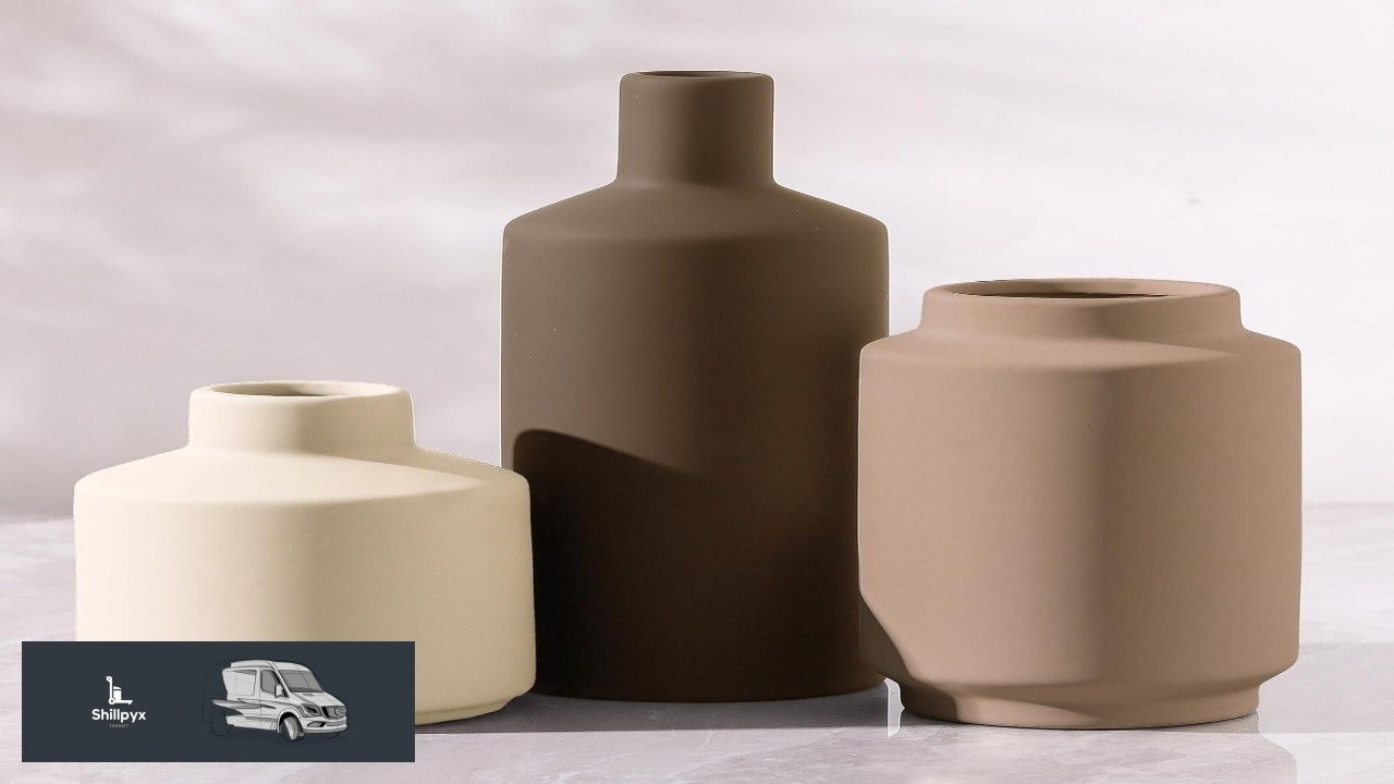 Ceramic Vase Set of 3 Terracotta Brown Beige Modern Small Flower Vases
