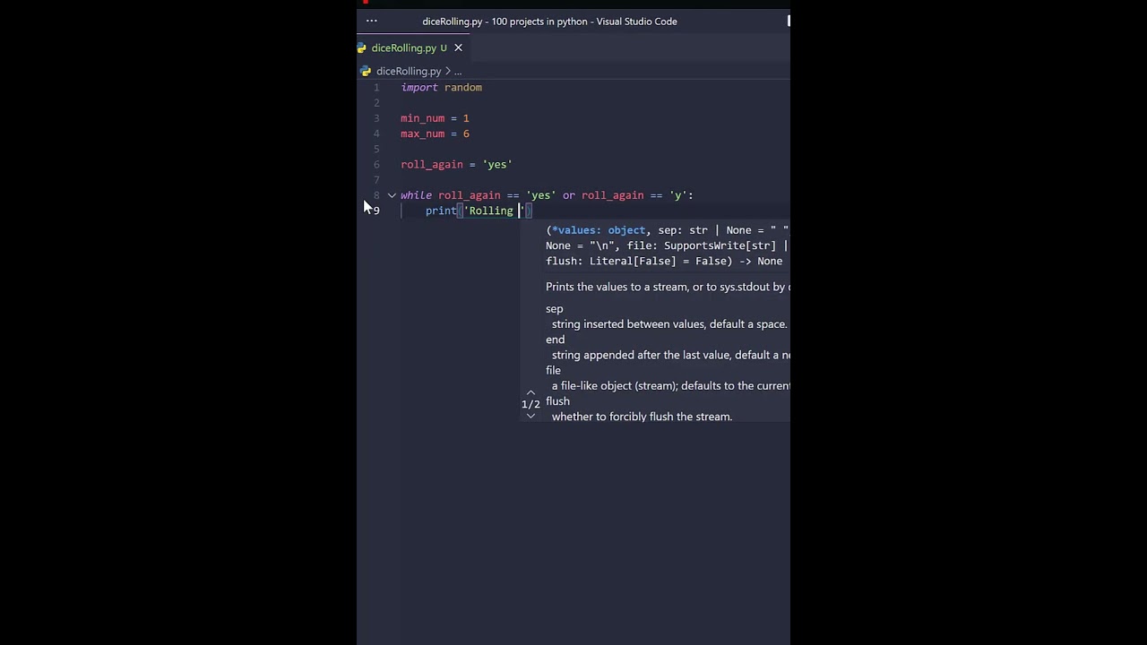 Dice Rolling Simulator using Python random #shorts #python