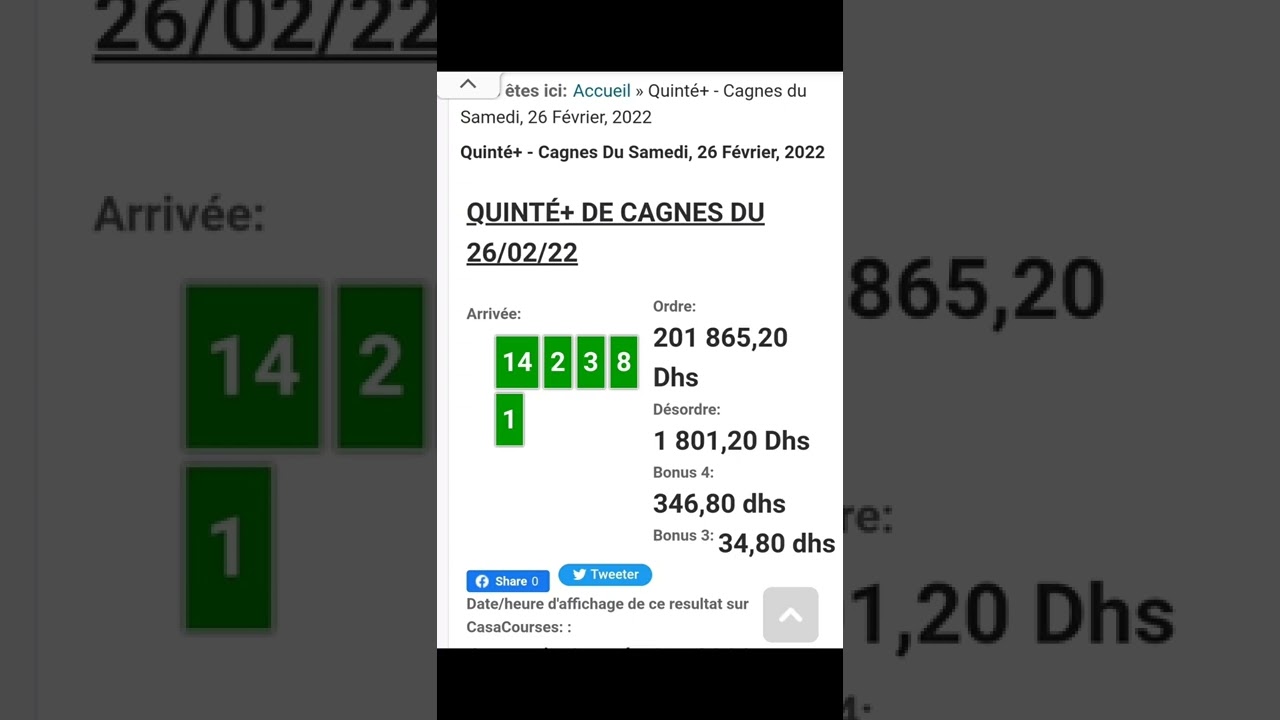 #quinté arrivée et rapports quinté d'aujourd'hui samedi 26 février 2022