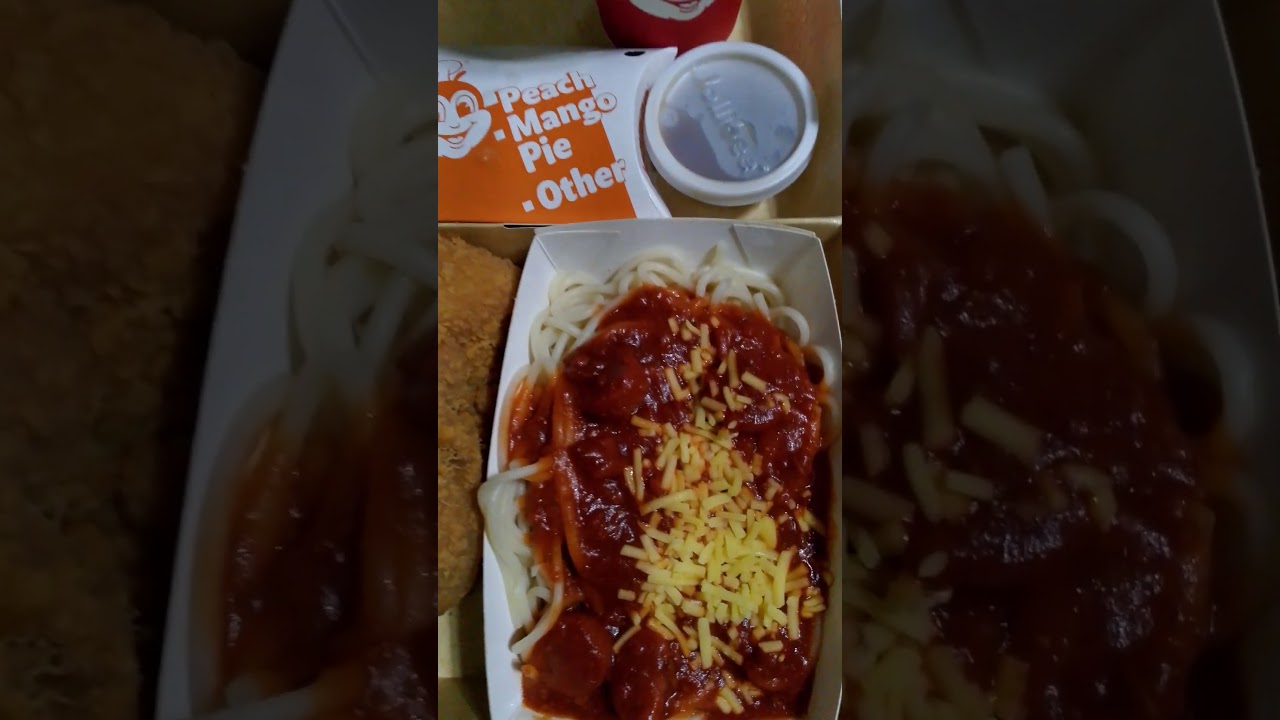 #Saizha 0408/Jollibee combo meal spaghetti w/ fried chicken & Peach mango pie/ BIda And Sarap#