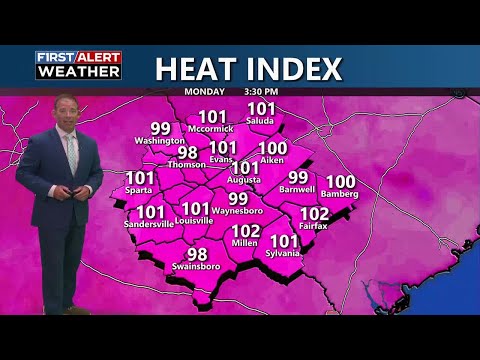 Very Hot, Heat Index 100-105°, Low Rain Chances
