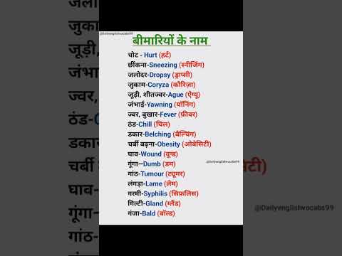 Disease words meaning in hindi | बीमारियों के अंग्रेजी शब्द | spoken English #shorts #english #viral