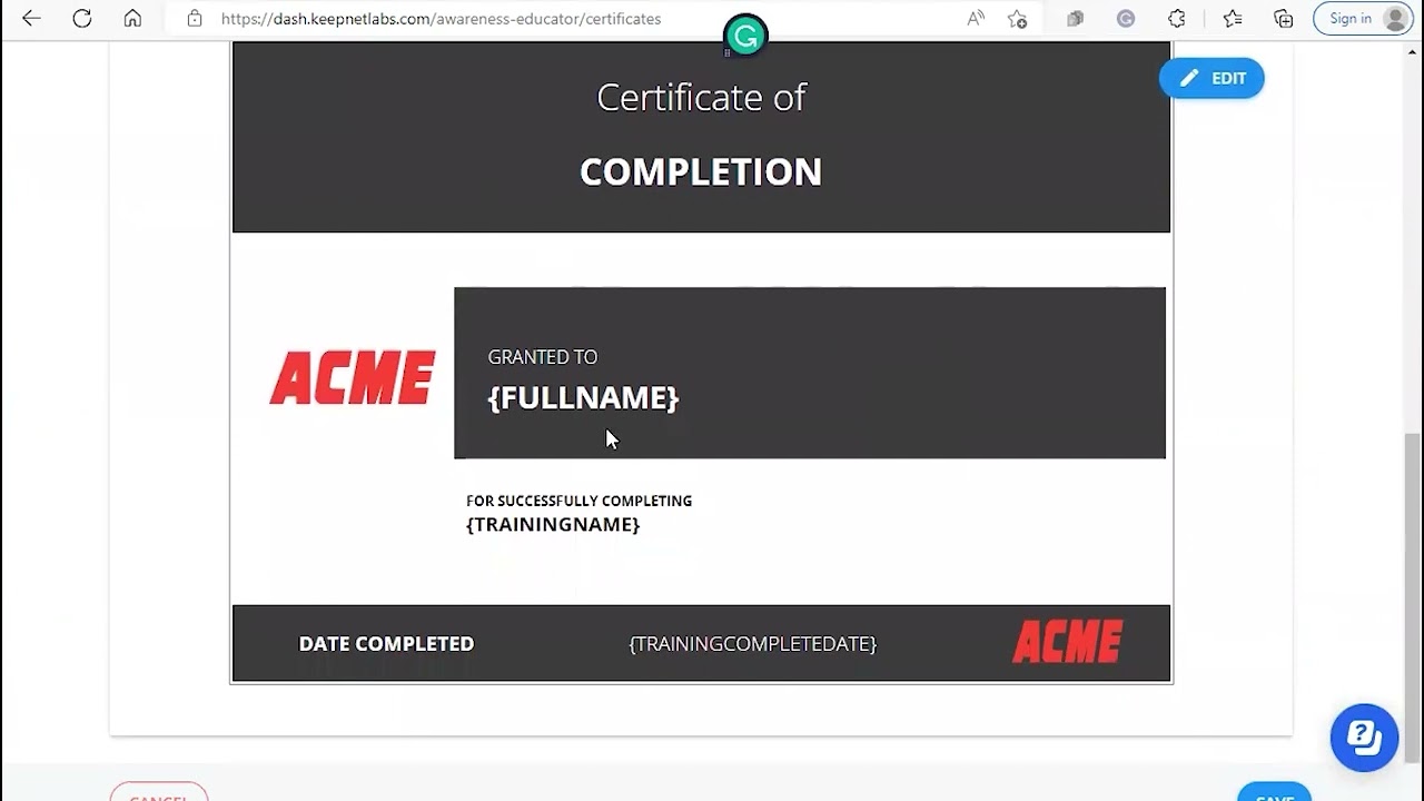 Security Awareness Training Certificates