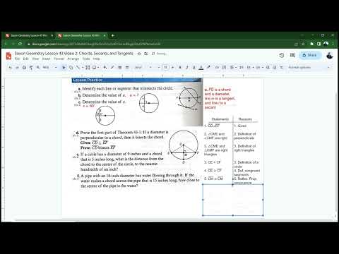 Saxon Geometry Lesson 43 Video 2: Chords, Secants, and Tangents