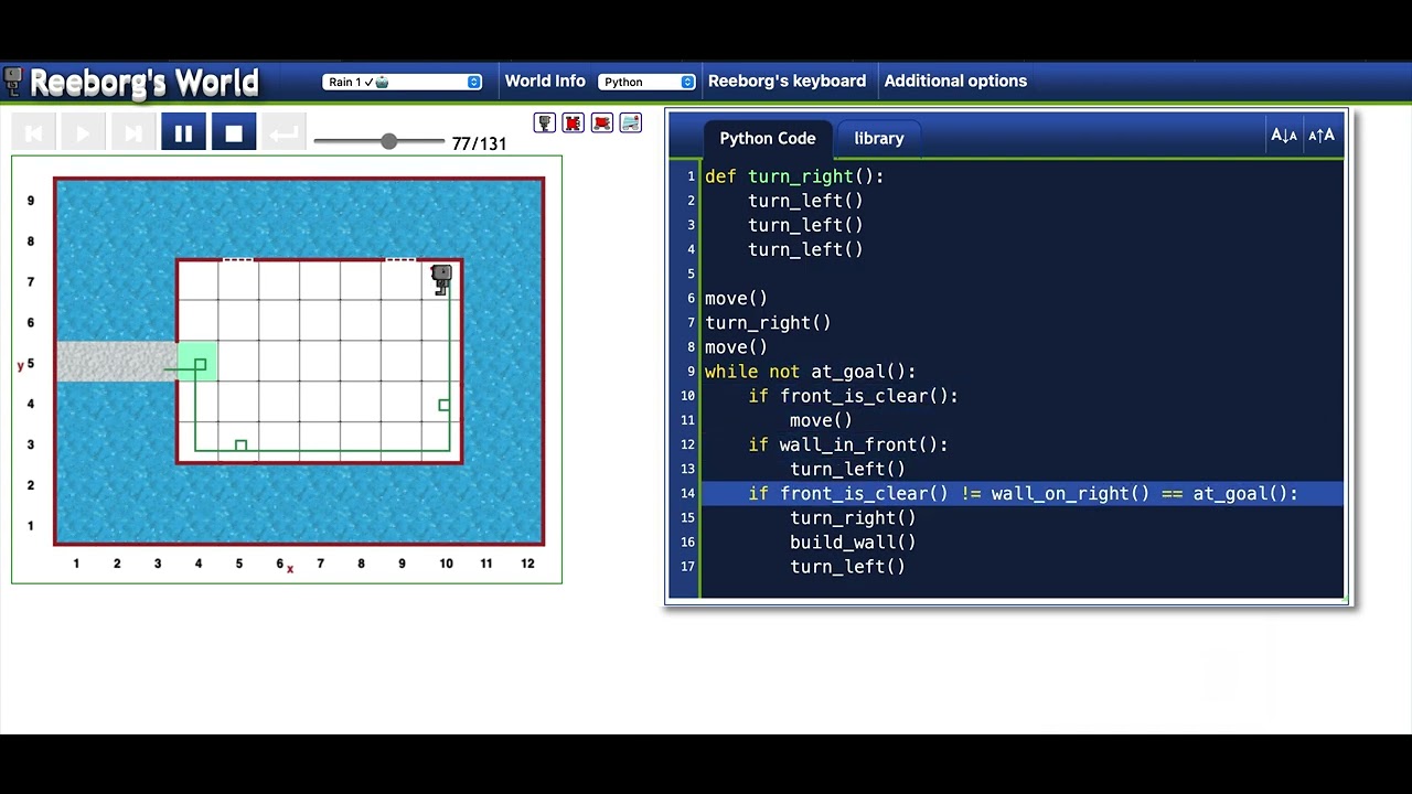 Reeborg's World   Rain 0 & 1 | Python Solution