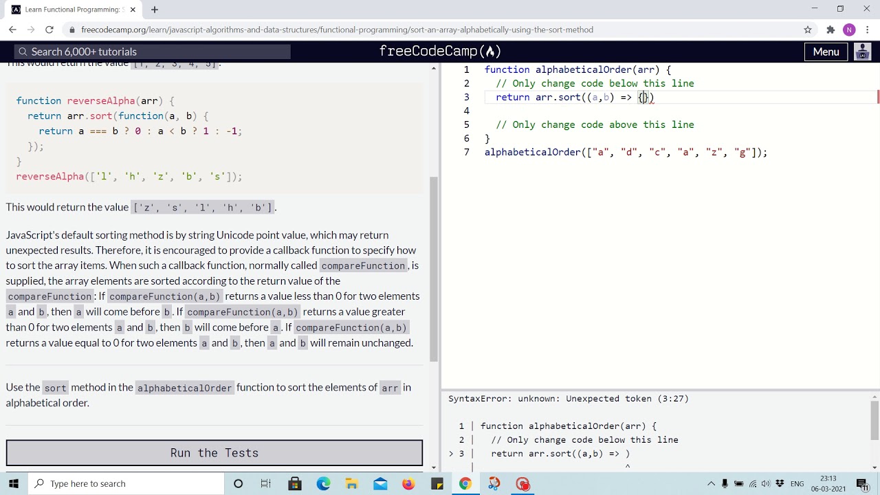 Tutorial 17 - sort an array alphabetically using sort method - freecodecamp