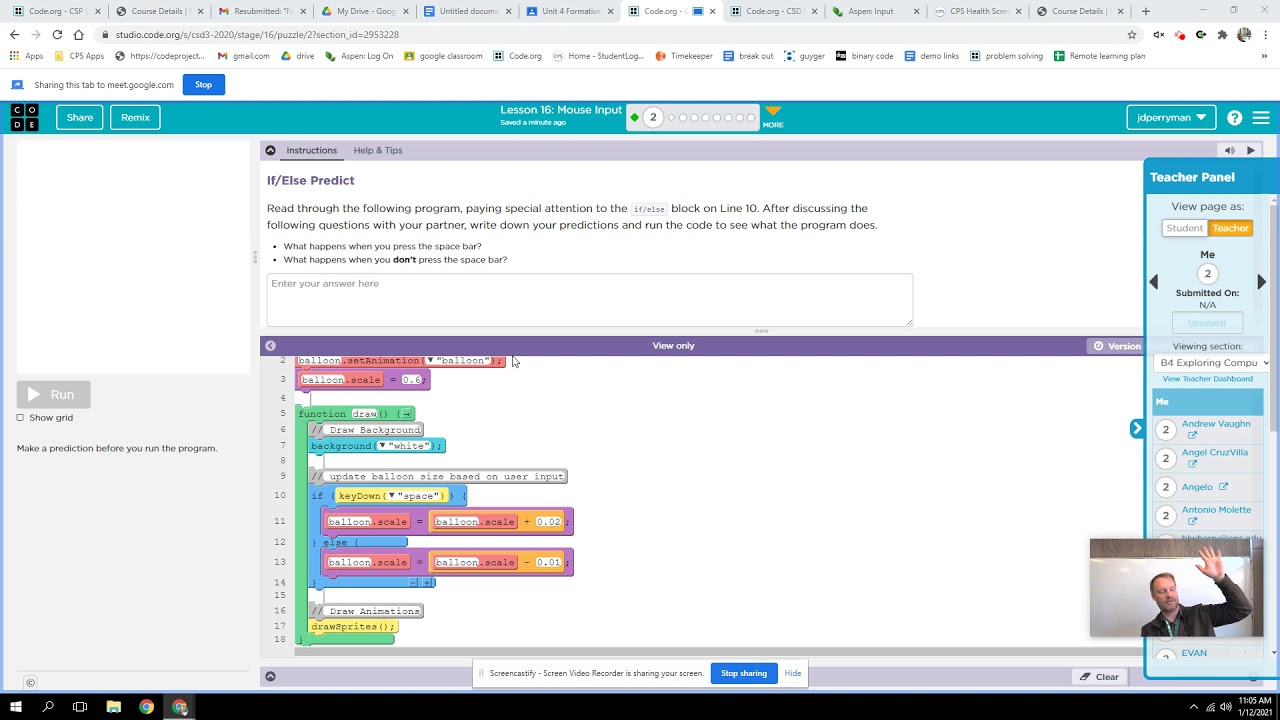 Unit 3 Lesson 16 page 2 if/else predict code.org CSP 20/21