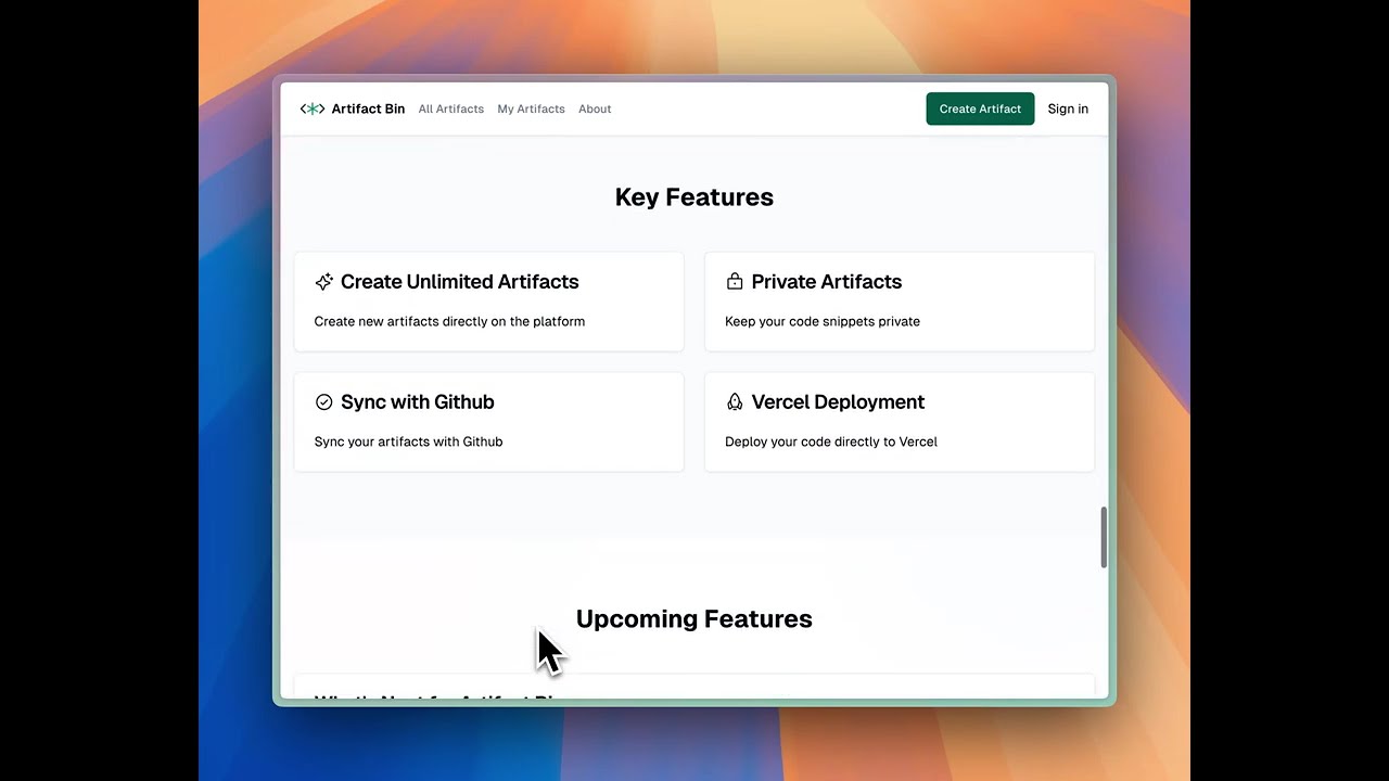 Unlimited Claude Artifacts with Github sync and 1-click deployment with Artifact Bin