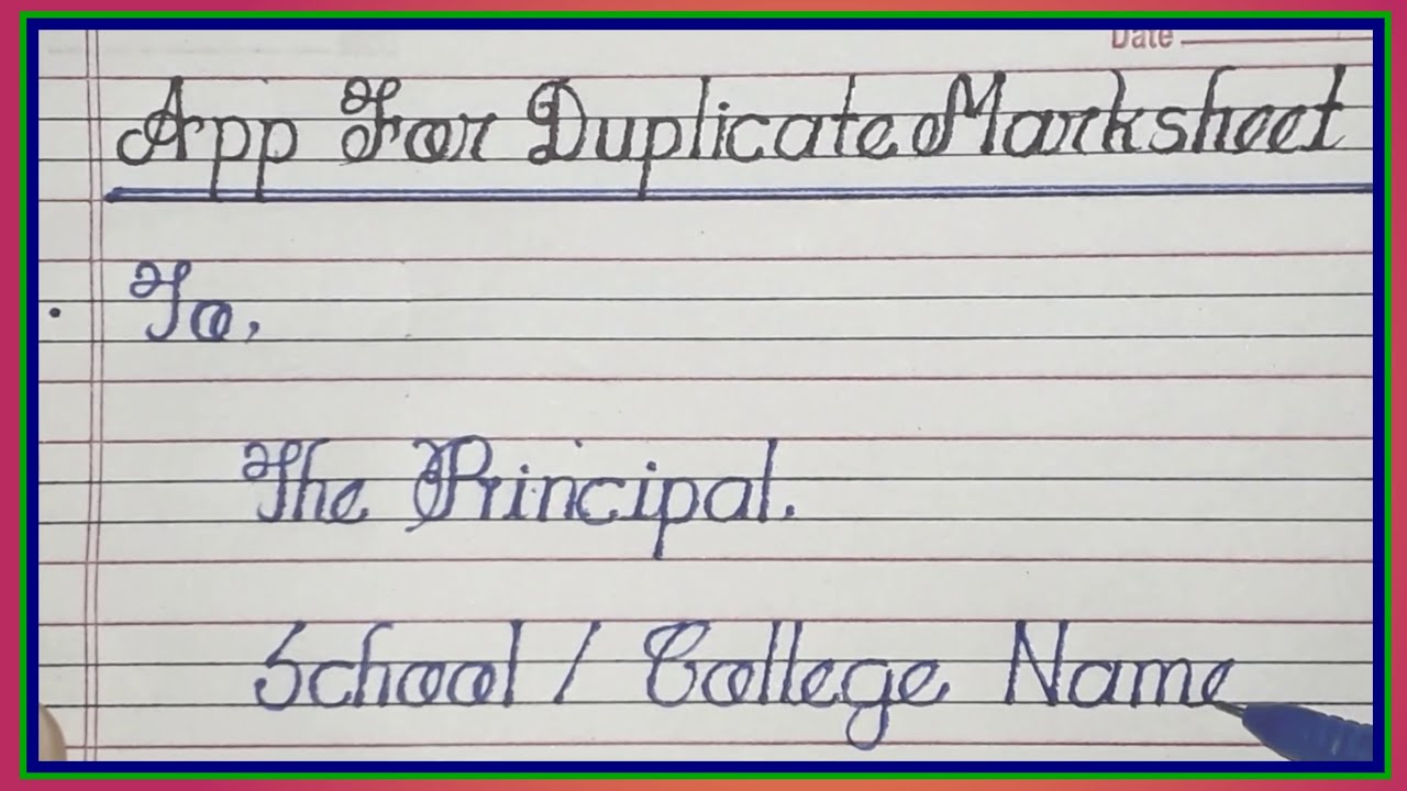 Application for Duplicate Mark sheet | Application Letter to Principal for Second Marksheet |Cursive