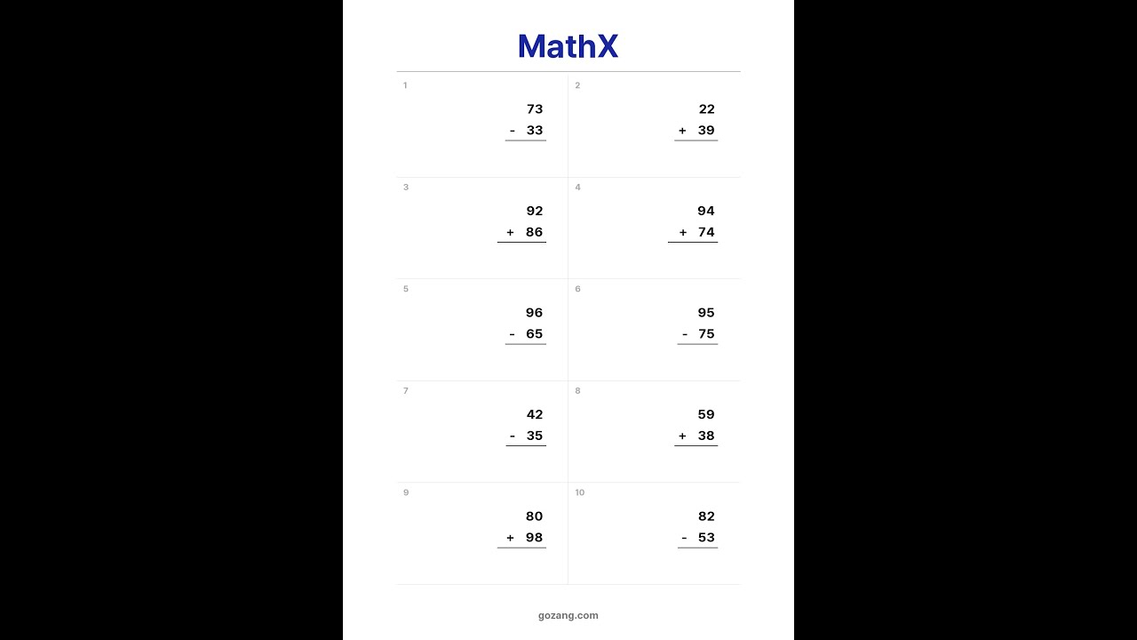 Free Intermediate Math Worksheet #9 | Addition & Subtraction Practice