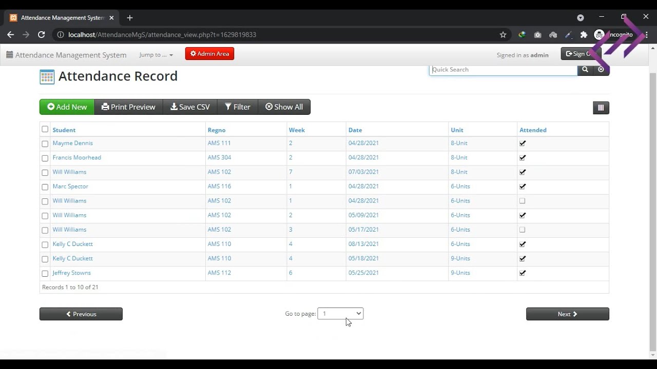 Attendance Management System in PHP MySQL with Source Code - CodeAstro