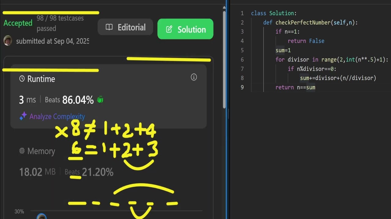 Leetcode 507.  Perfect Number ➗ Sum Divisors, Perfect Delivers! 👌🏼💯