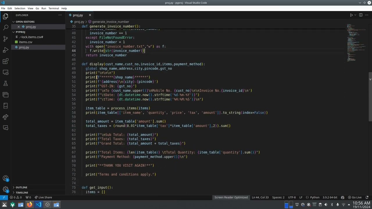 Python receipt generator