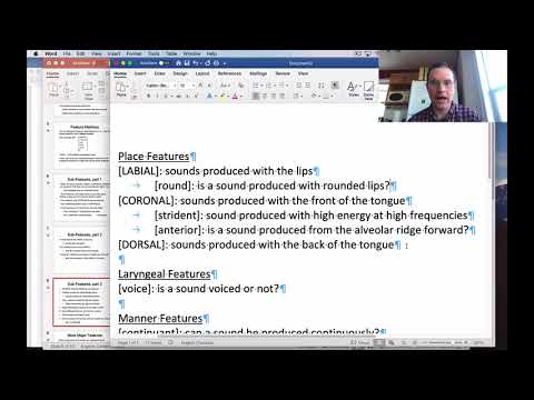 Ling 201 - Intro Linguistics - Distinctive Features