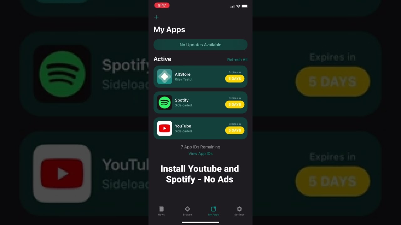 Install Modified IPA of Spotify and YouTube with No Ads