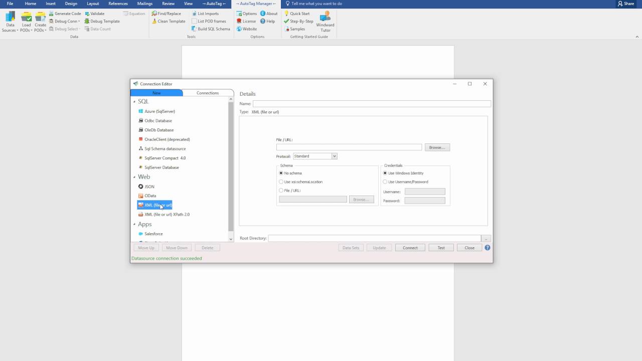 V15 SQL and XML data connection