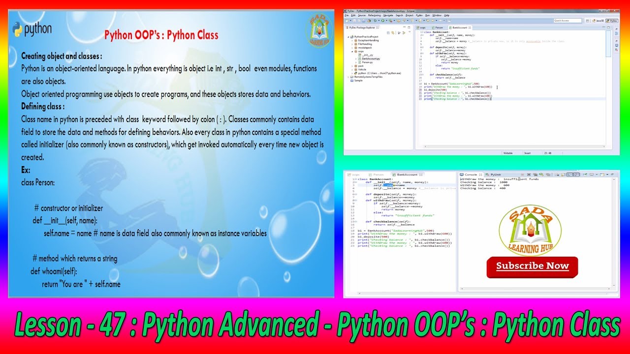 Lesson - 47 : Python Advanced - Python OOP’s : Python Class