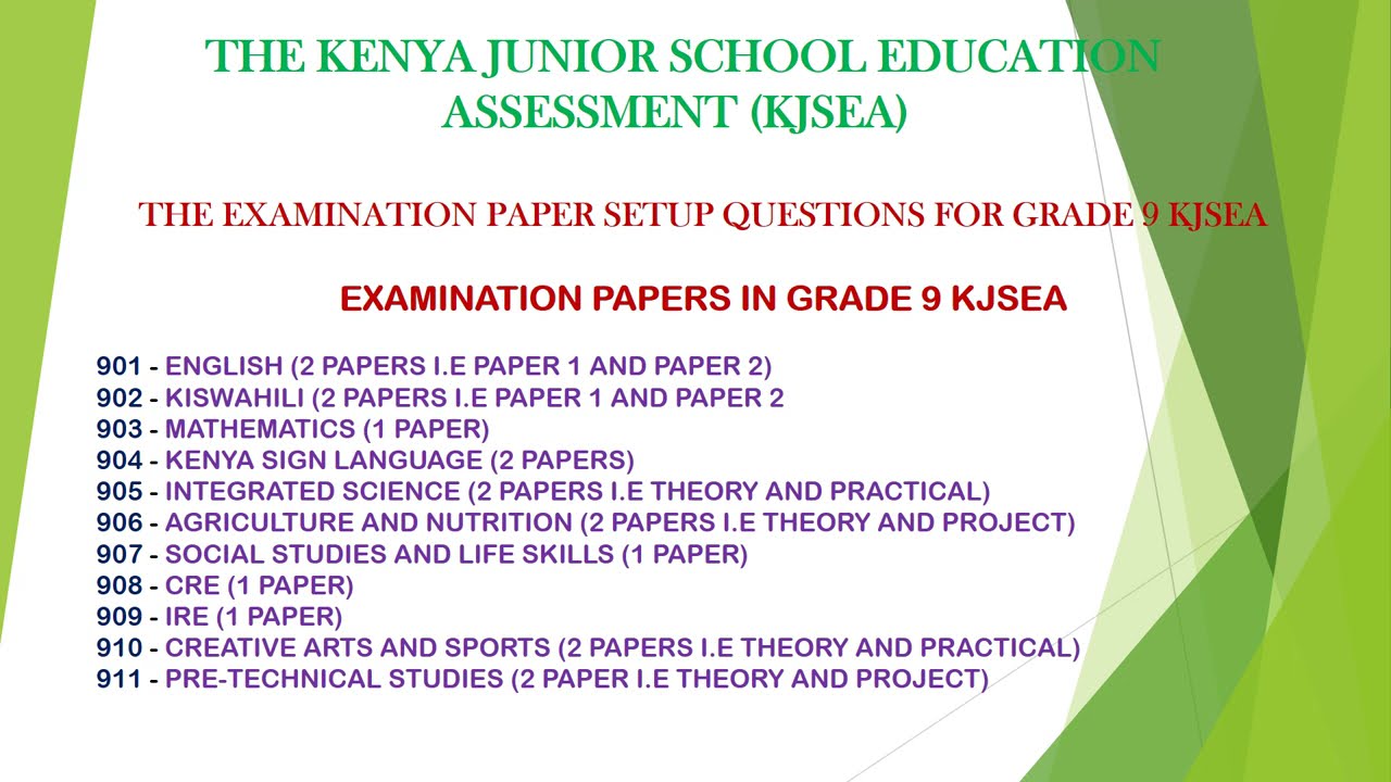 KENYA JUNIOR SCHOOL EDUCATION ASSESSMENT EXAMINATION (KJSEA) PAPERS
