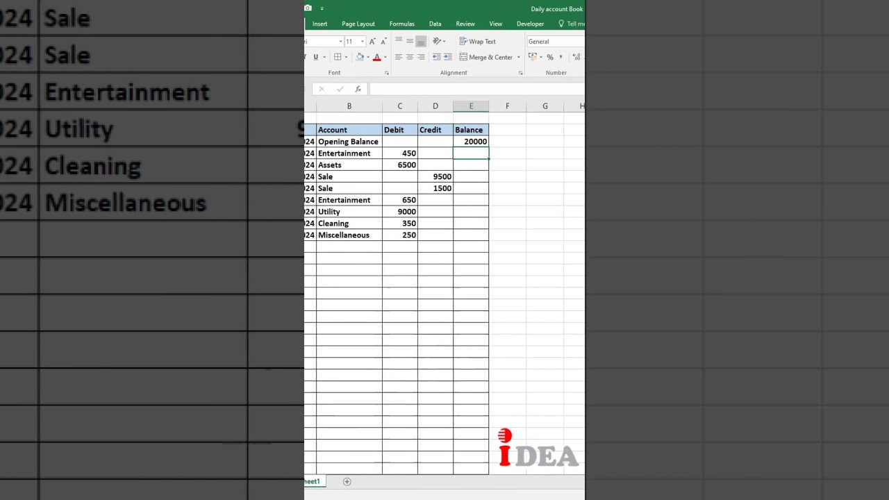 Daily account book in excel | Running balance in excel |