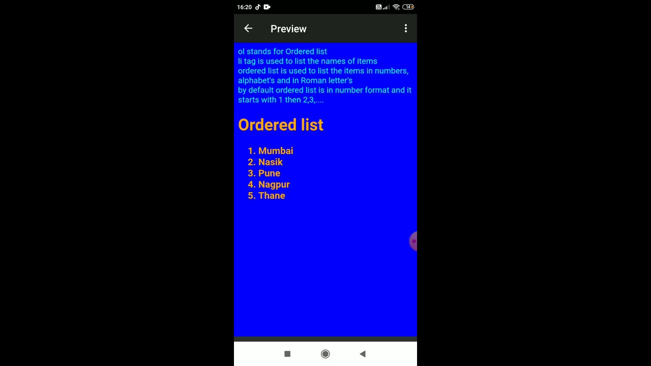#7TutorialHTML Ordered list examples on Android mobile