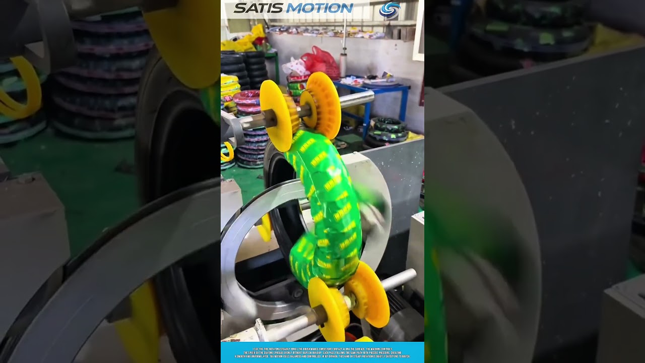 Rotating Tire While Brush Applies Even Coating Across Surface