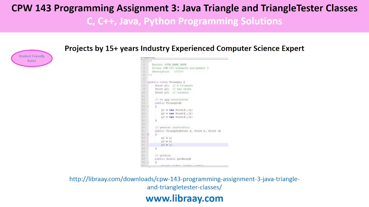 CPW 143 Programming Assignment 3: Java Triangle and TriangleTester Classes