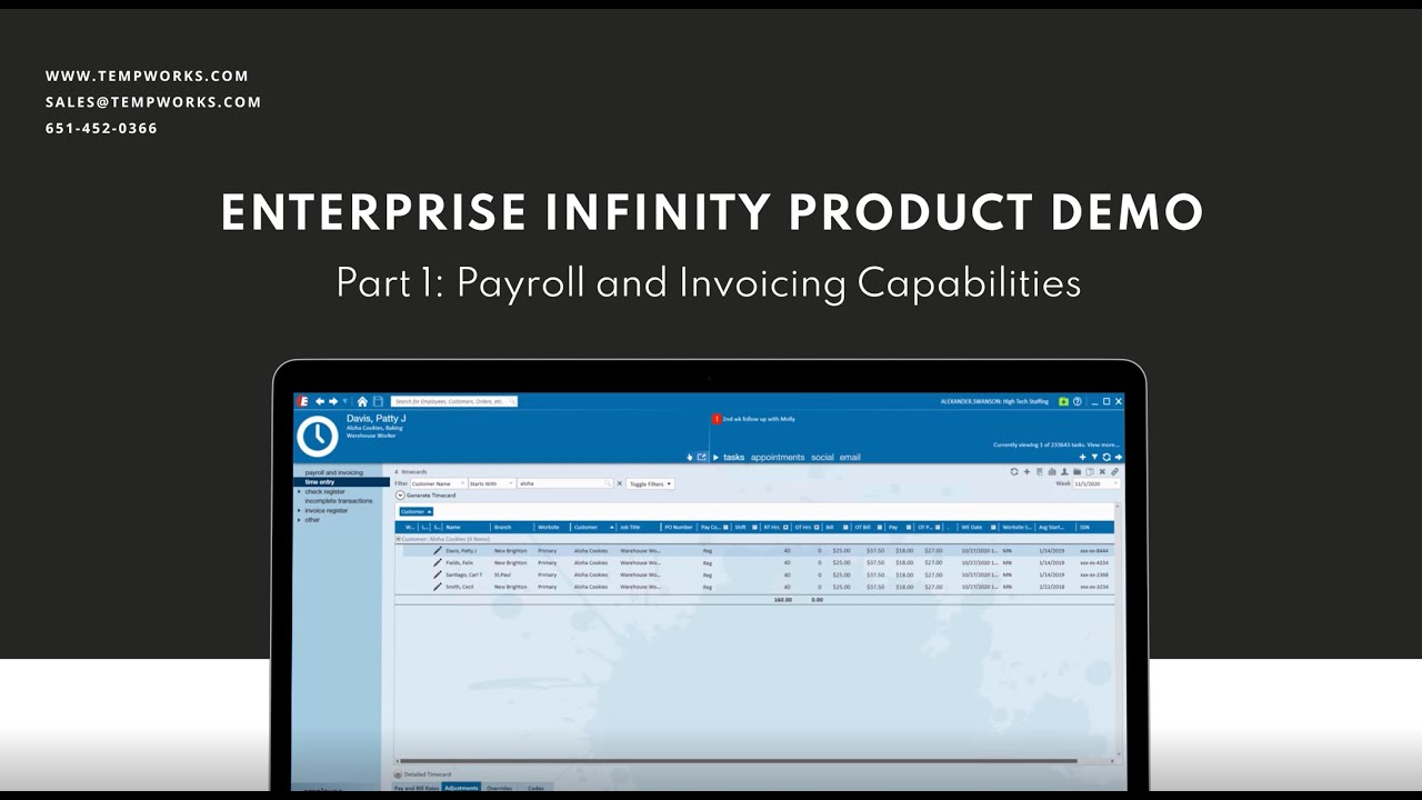 ENTERPRISE INFINITY DEMO: Payroll and Invoicing Capabilities