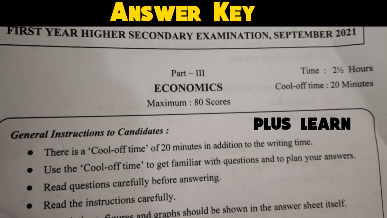 PLUS ONE ECONOMICS ANSWER KEY  / PLUS LEARN
