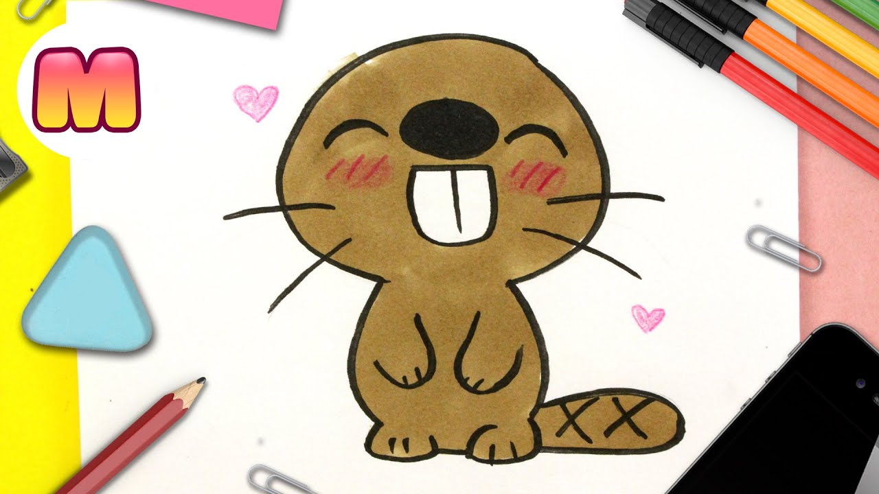 COMO DIBUJAR ANIMALES  🦫 Dibuja un Castor Muy Fácil y KAWAII 🦫 Dibujos faciles y adorables