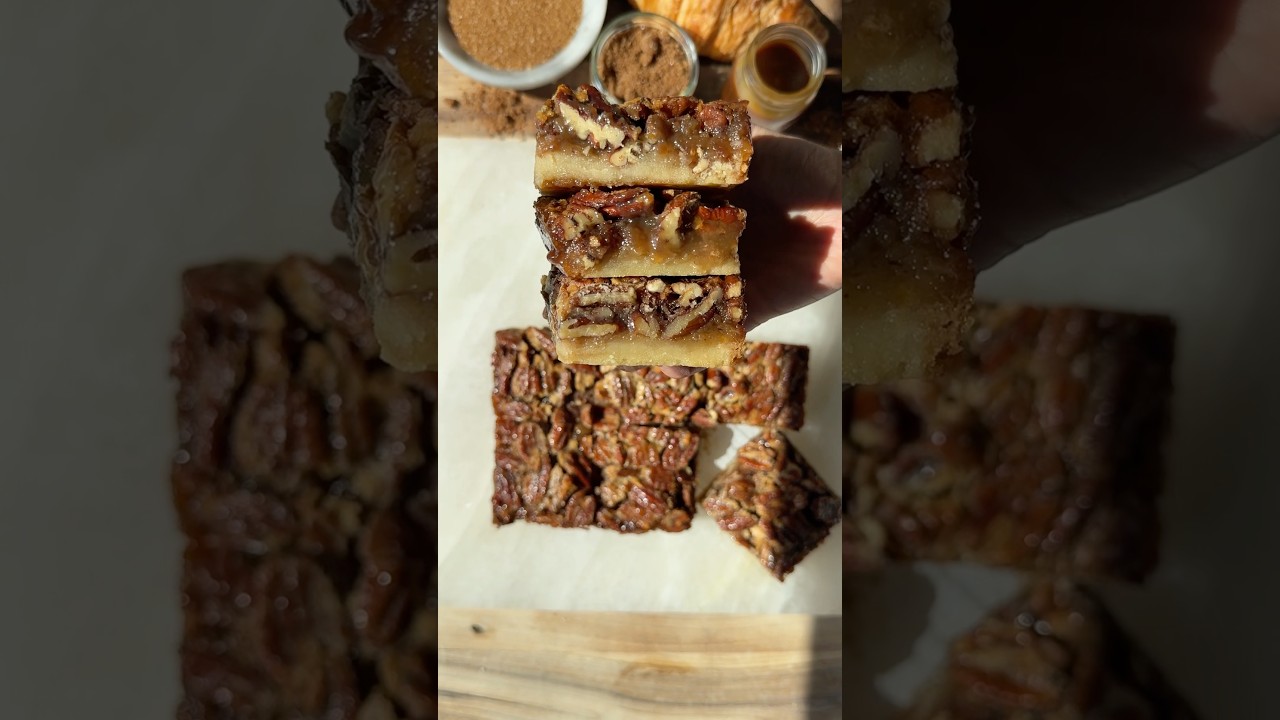 Love this Pecan Pie Bars recipe for Thanksgiving. Recipe in description. #baking #pecanpie #dessert