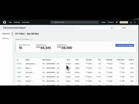 Checkout Trip Report with Sembark Travel Software