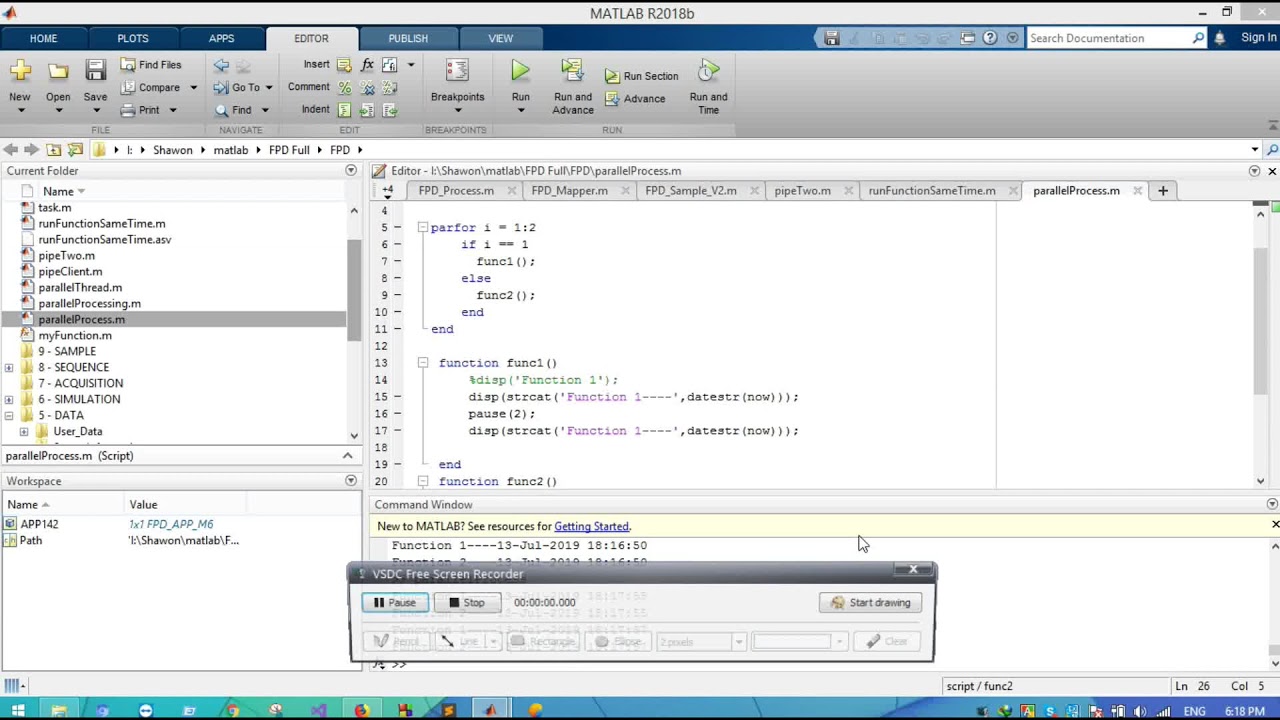 How To Run Two Functions Simultaneously (Parallel Processing) In MatLab