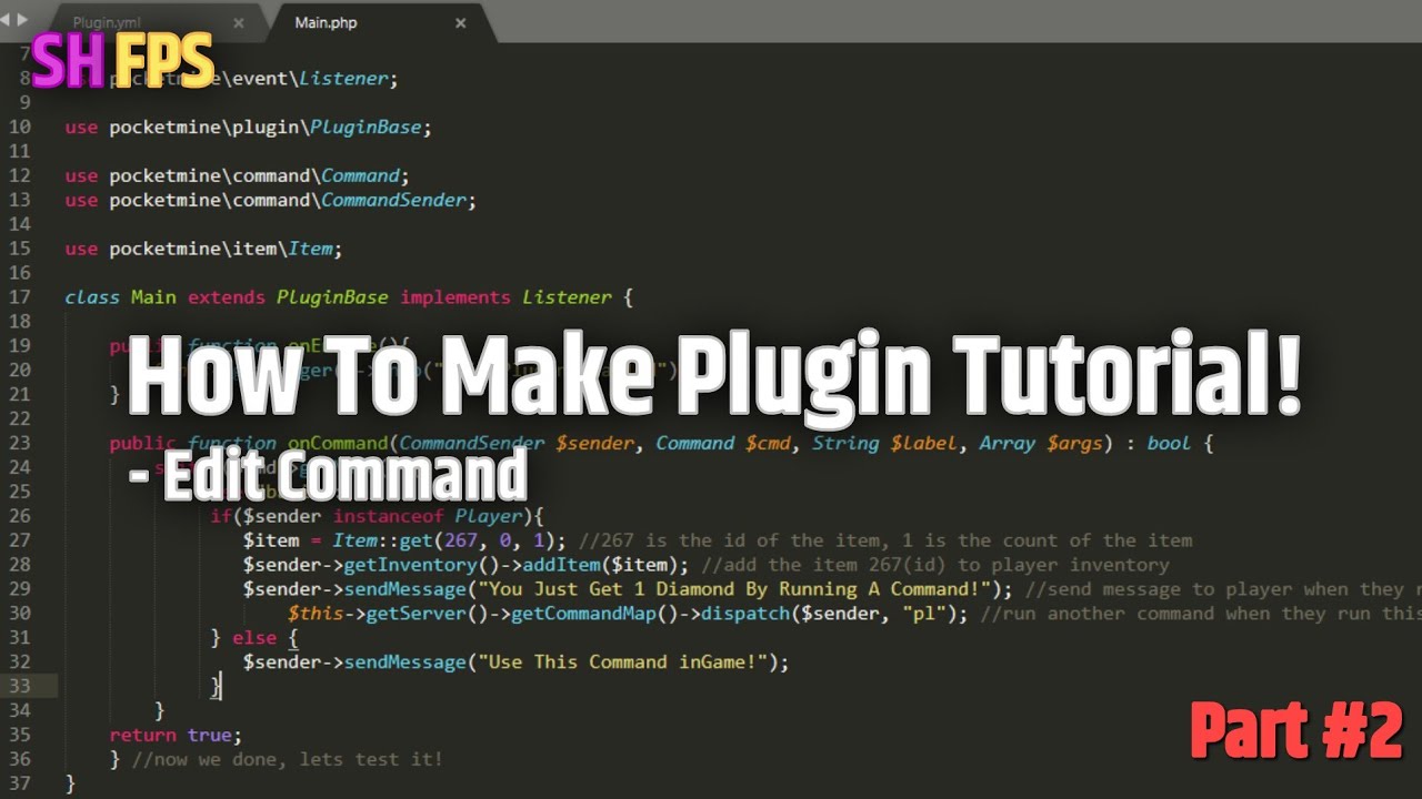 How To Make Basic Plugin Pocketmine! Edit Command Tutorial! Part #2