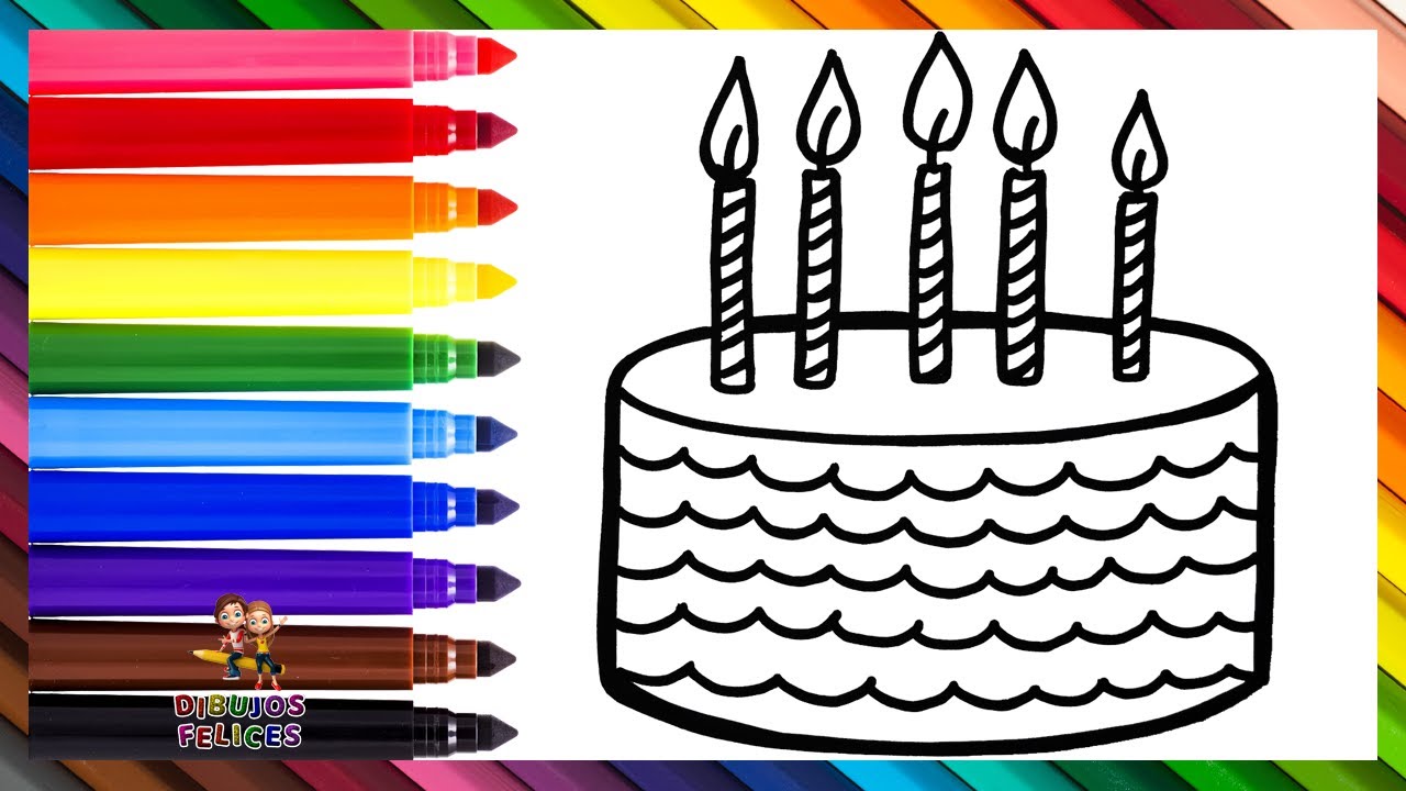 Dibuja y Colorea Un Pastel De Cumpleaños 🎂🌈 Dibujos Para Niños