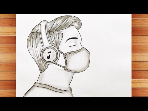 Masked Boy With Headphones Drawing || Easy Anime Sketch || How to Draw a Cool Boy Wearing Headphones