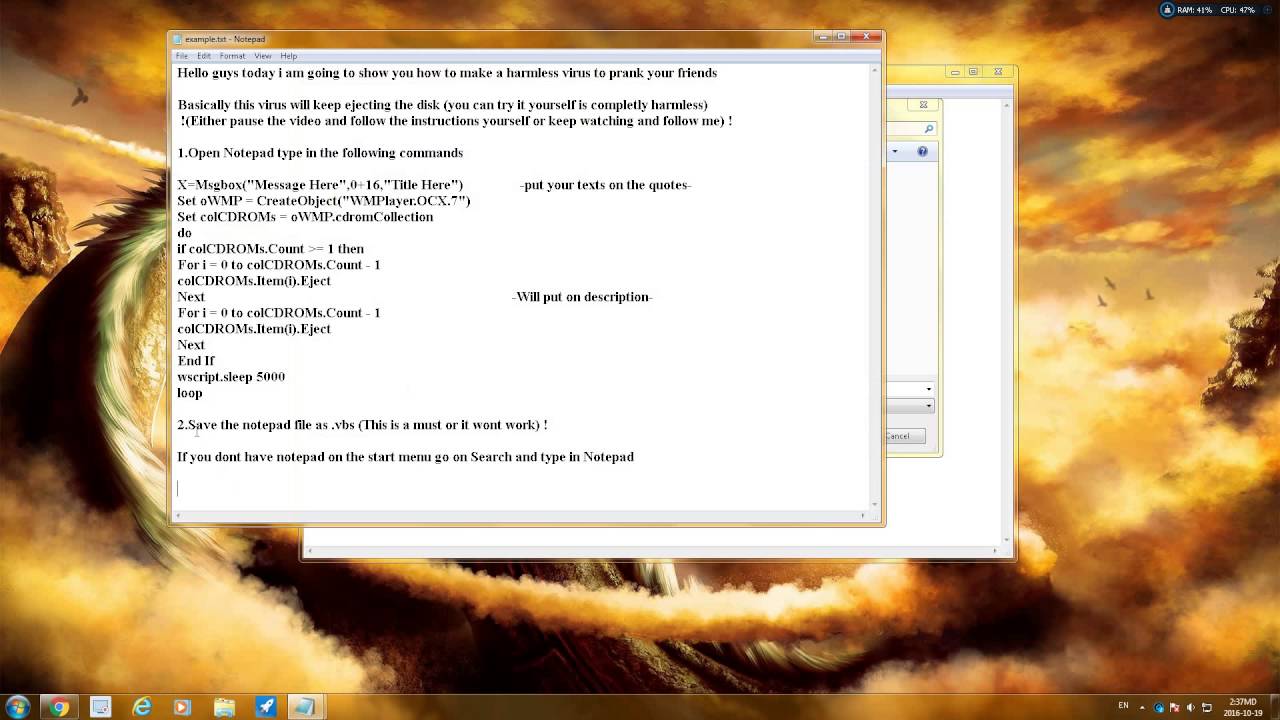 DiTech Tutorials - How to create a harmless virus with notepad