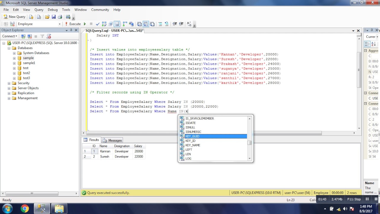 Filter Records using IN and NOT IN Operator   SQL Server Tutorial