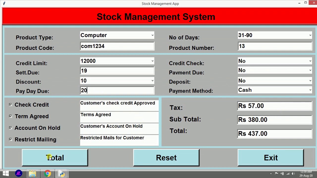 Stock Management System in Python tkinter using