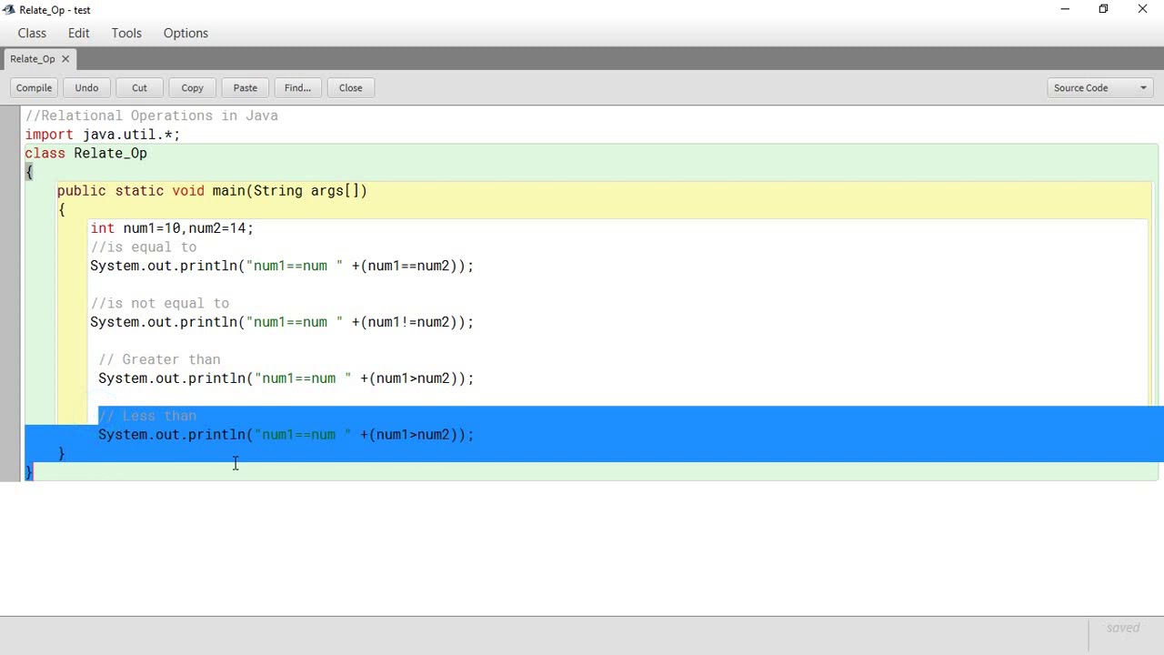 Java Programming BlueJ Environment Class 9 ICSE Relational Operators in Java
